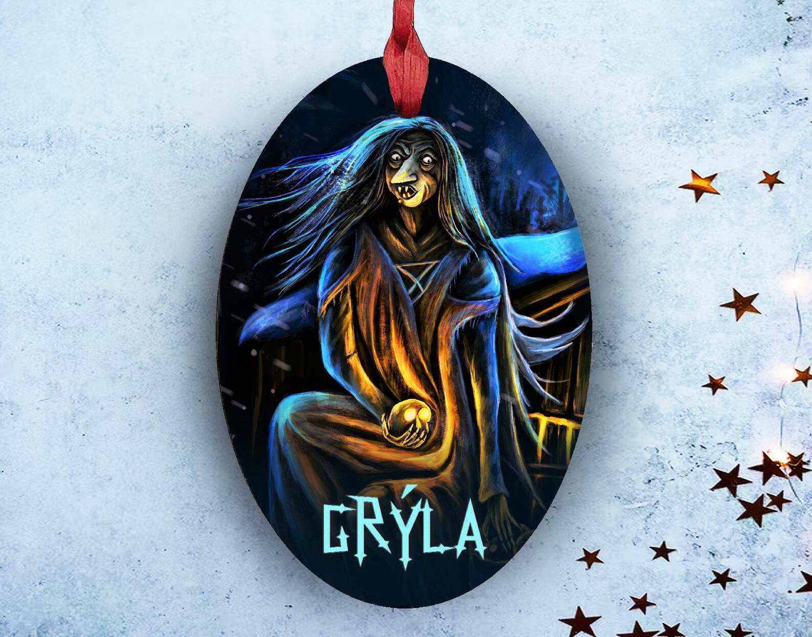 Gryla the Yule Witch Wooden Pagan Christmas Ornament, Rustic Folk ...