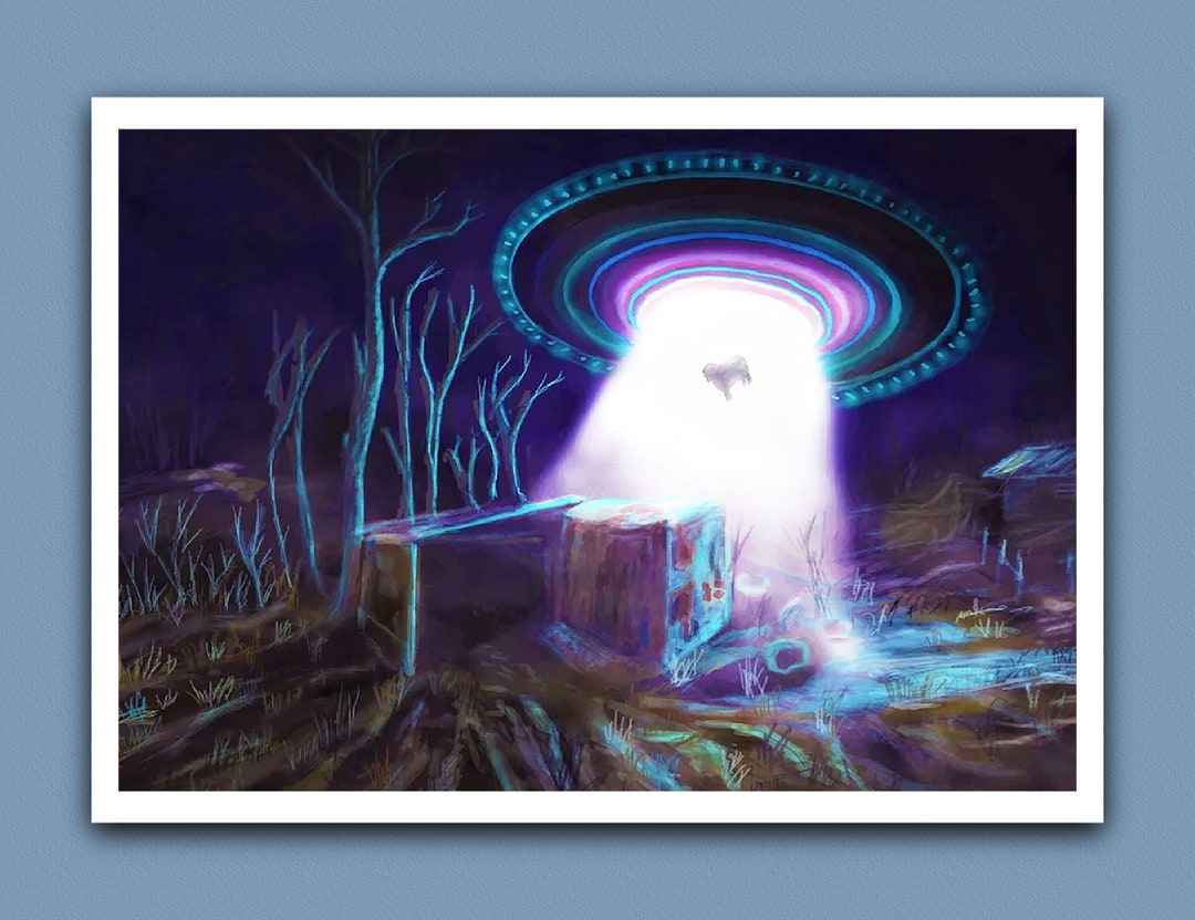 Alien Abduction Retro Sci FI Art Print UFO Space Halloween - Etsy