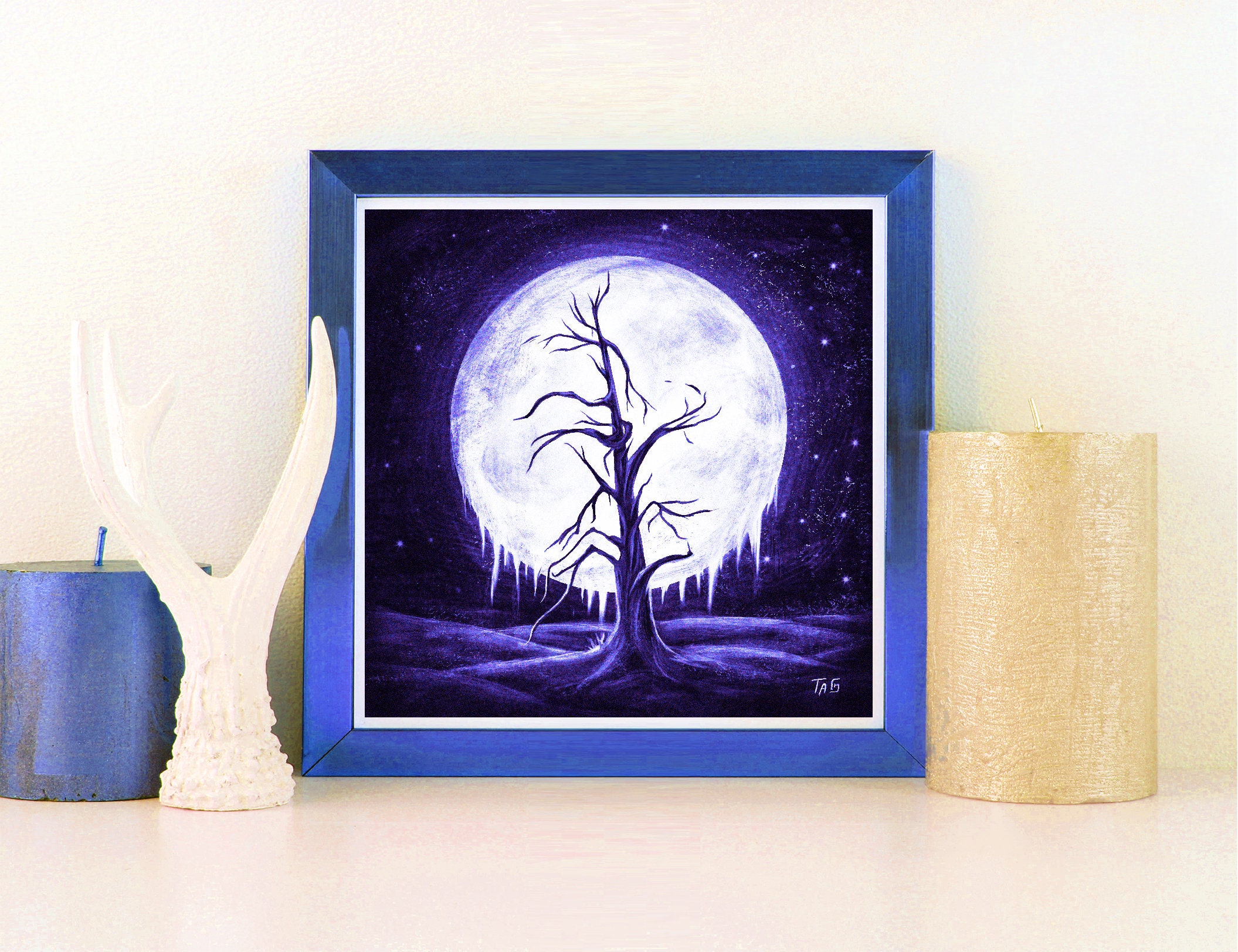 Dead Cypress Tree & Full Moon Folk Horror Pagan Art Witchy - Etsy