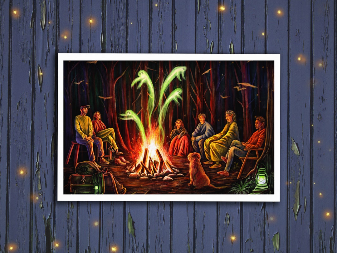 The Spooky Campfire Folk Fantasy Magic Art Print, Bonfire Video Game ...