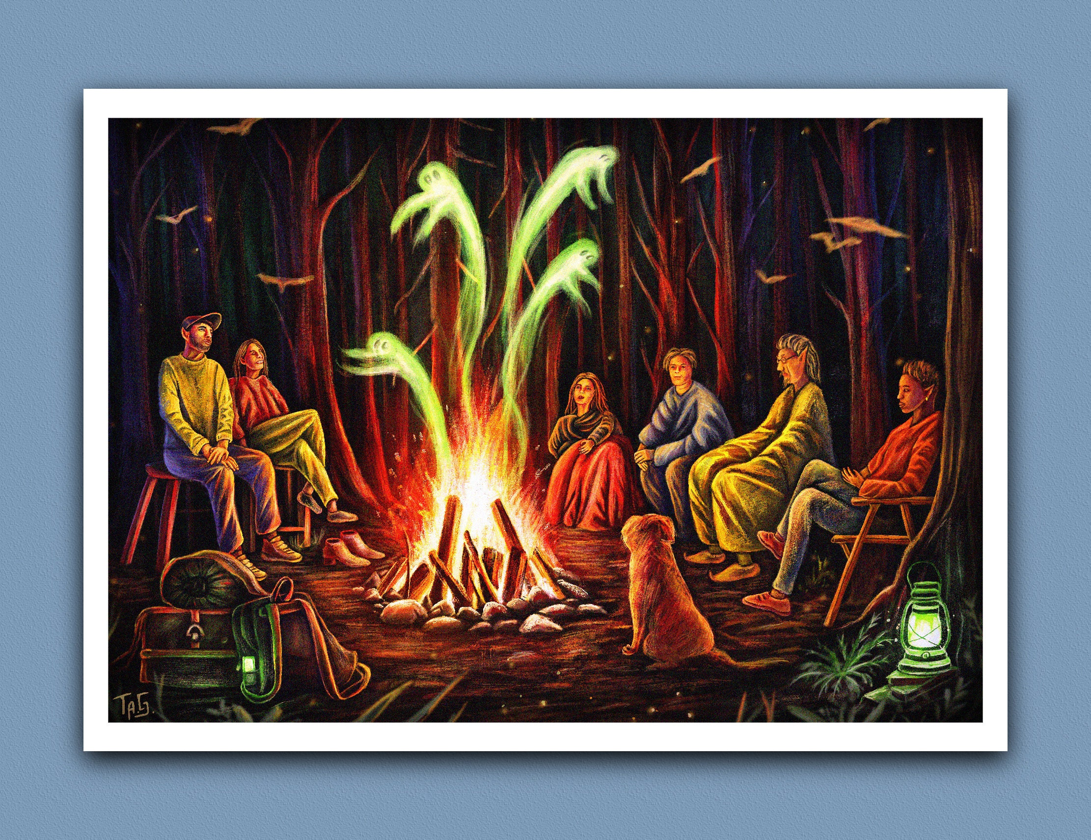 The Spooky Campfire Folk Fantasy Magic Art Print, Bonfire Video Game ...