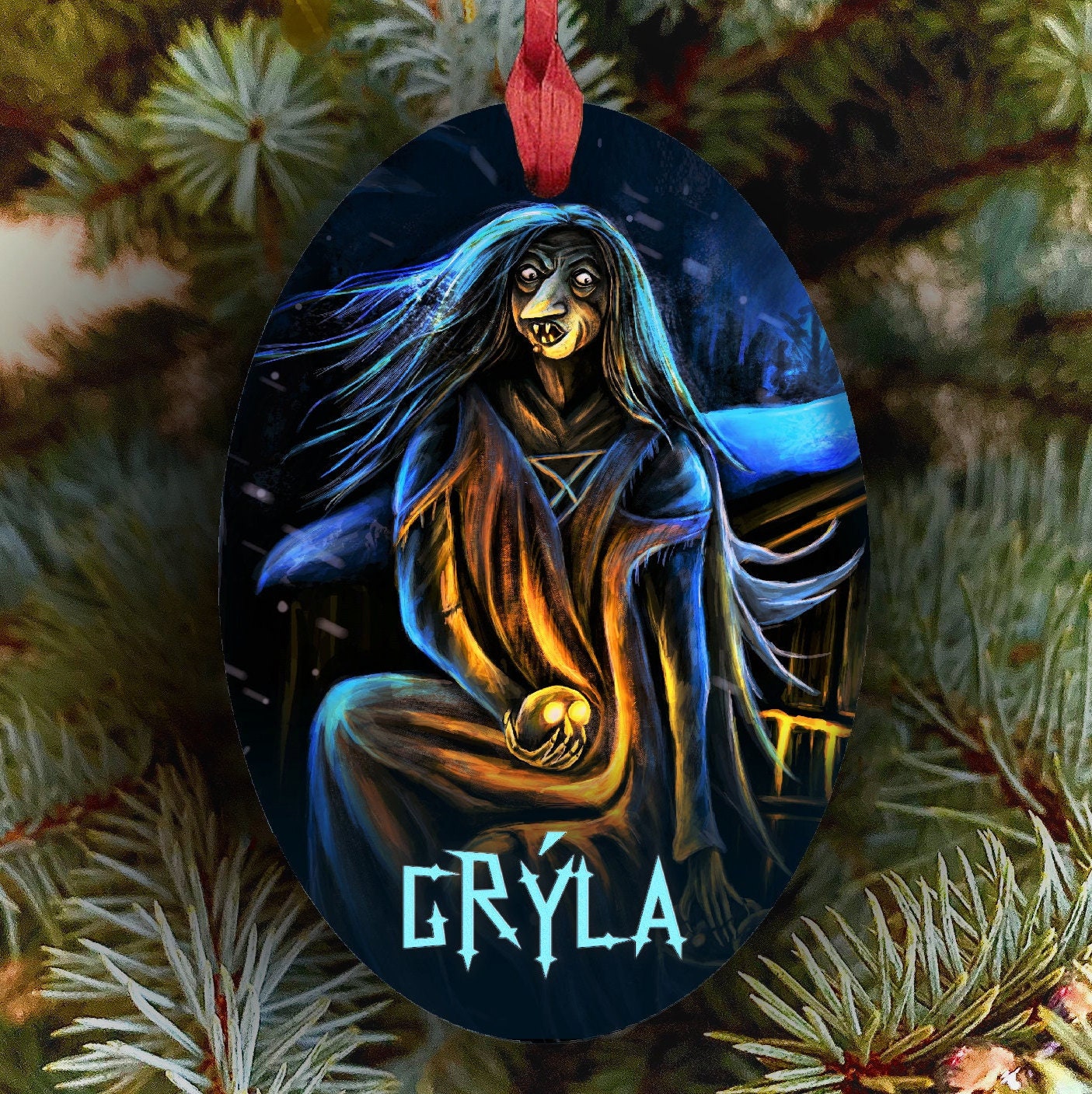 Gryla the Yule Witch Wooden Pagan Christmas Ornament, Rustic Folk ...