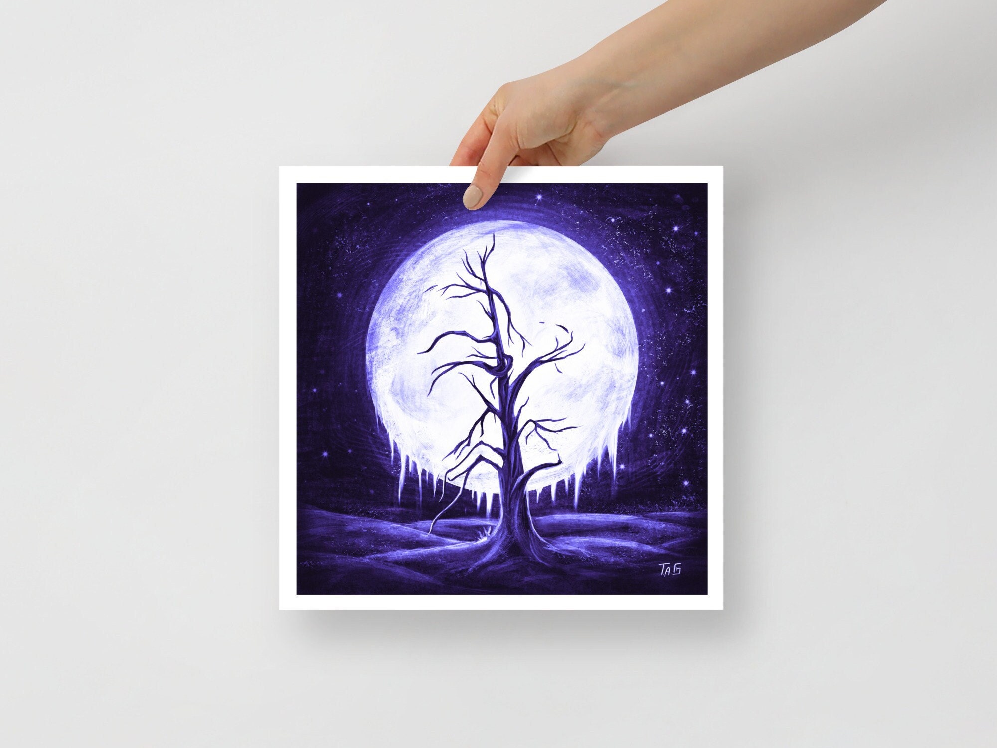 Dead Cypress Tree & Full Moon Folk Horror Pagan Art Witchy - Etsy