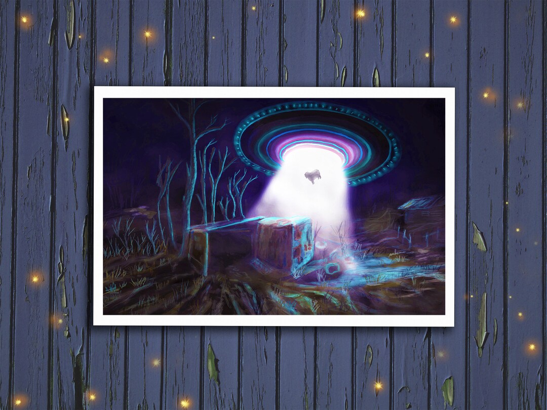 Alien Abduction Retro Sci FI Art Print, UFO Space Halloween Poster ...