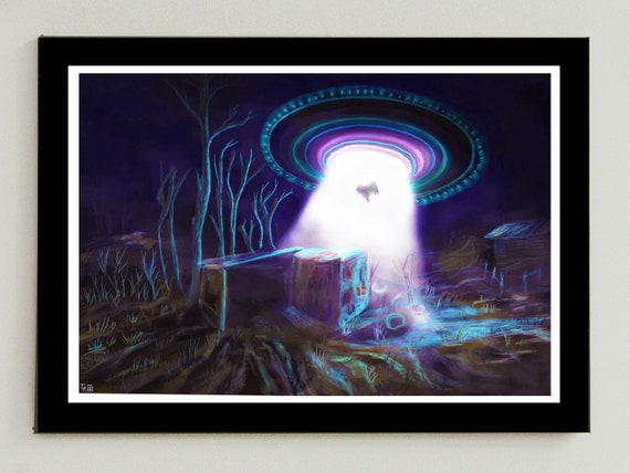 Alien Abduction Retro Sci FI Art Print UFO Space Halloween - Etsy