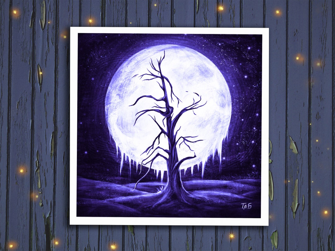 Dead Cypress Tree & Full Moon Folk Horror Pagan Art Witchy - Etsy