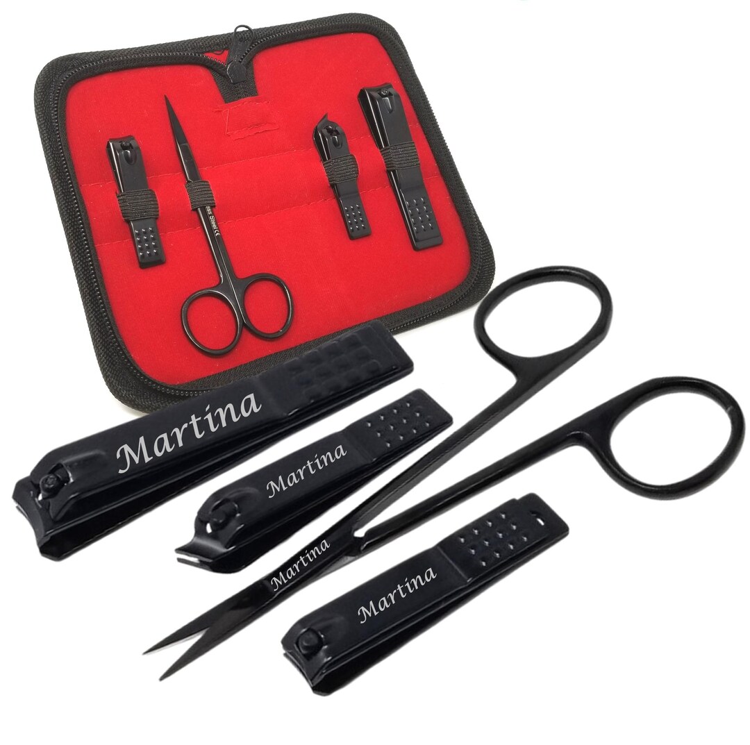 Custom Engraved Black Stainless Steel Nail Clippers Set W/nail Care ...