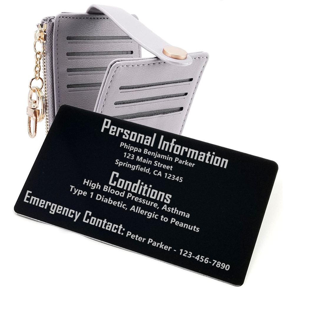 Emergency Medical Contact Card Personalized Medical Alert Tag Wallet ...