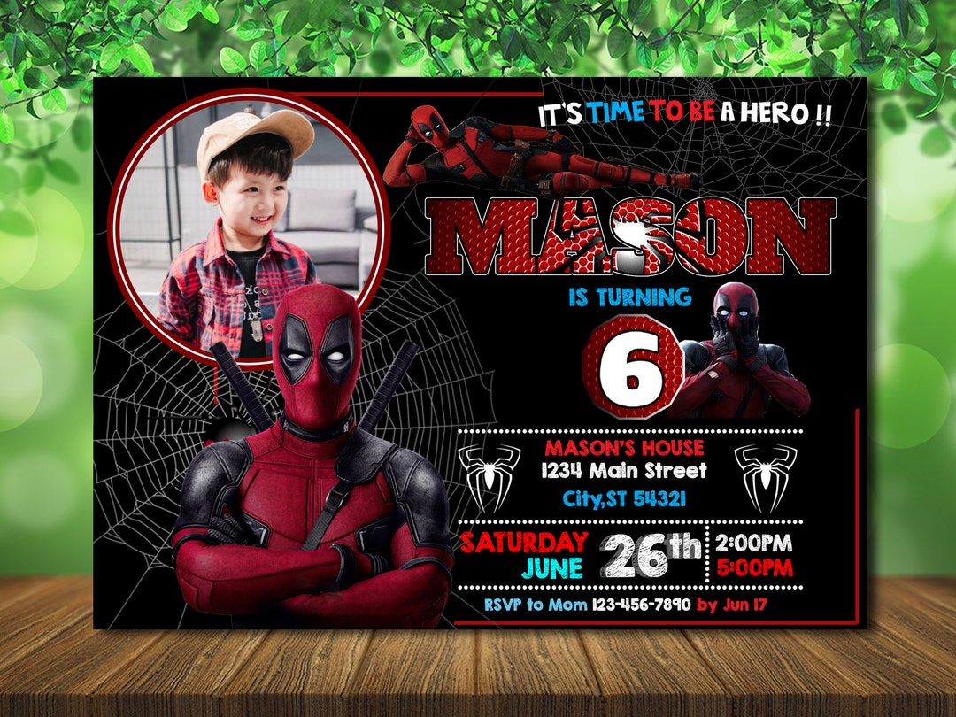 Deadpool Birthday Invitation With Photo: Superhero Digital Invite ...