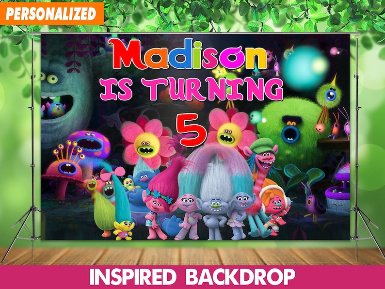 Trolls Birthday Backdrop Trolls Banner Personalized Printable Digital ...