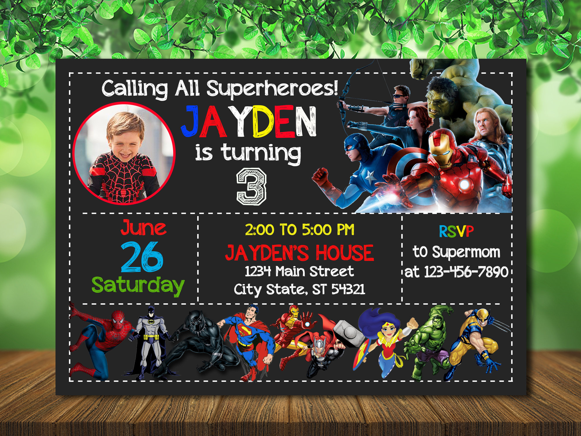 Invitations & Announcements Paper & Party Supplies Superhero Birthday ...