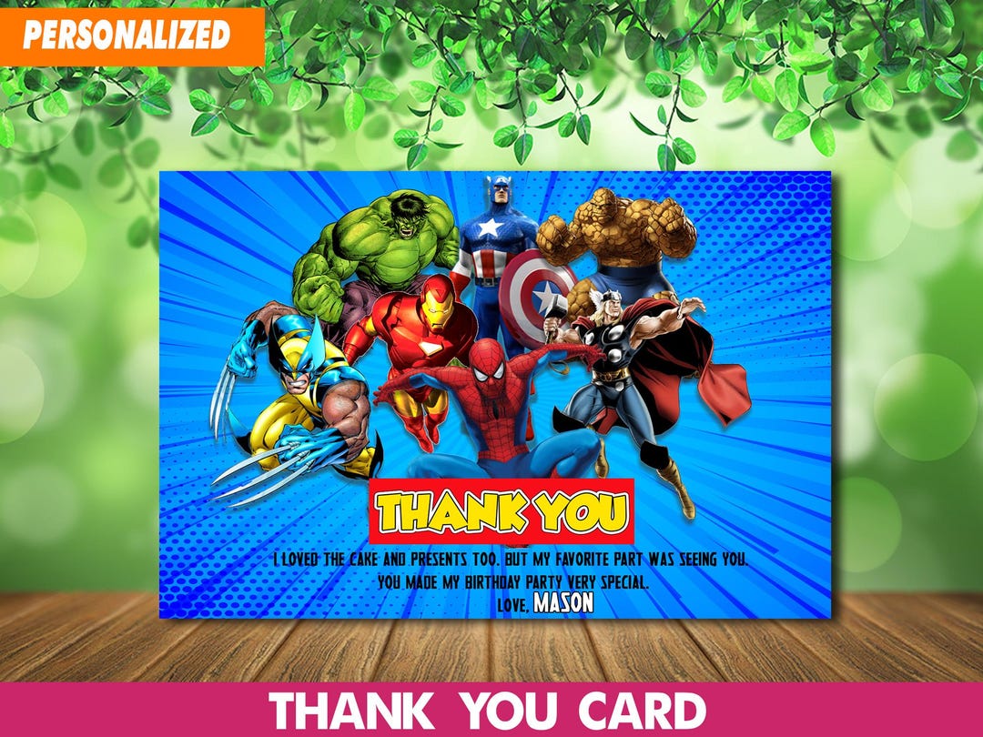 Avengers Thank You Card - Avengers Thank You Favor - Superhero Party ...