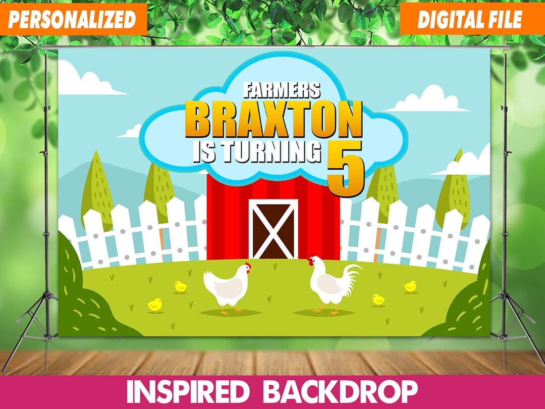 Farm Birthday Backdrop: Red Barn, Custom Name (digital Download 60x40in ...