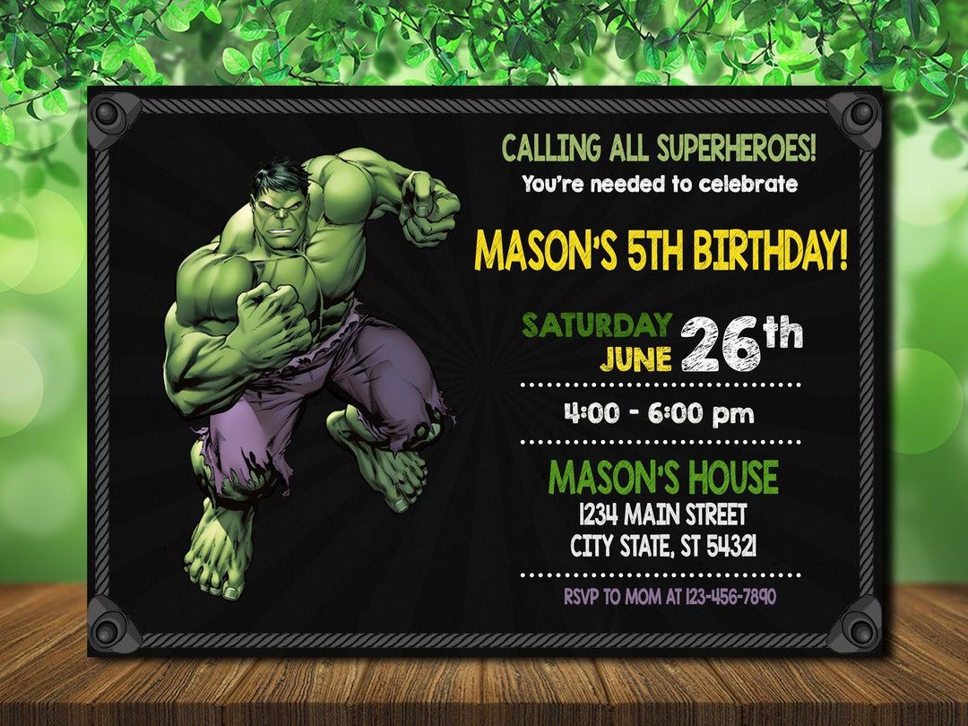 Hulk Birthday Invitation - Hulk Digital Invite - Hulk Boy Invitation ...