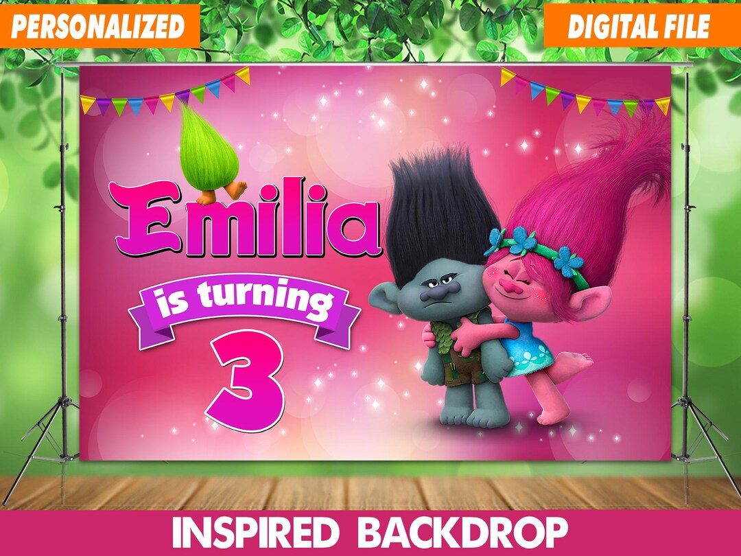 Personalized Trolls Birthday Backdrop, Trolls Party Decor (digital File ...