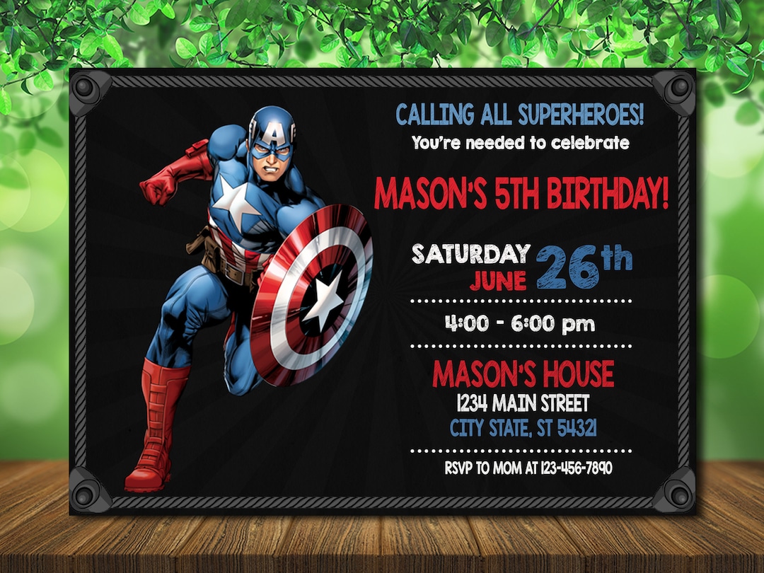 Captain America Birthday Invitation: Superhero Party (digital File) - Etsy
