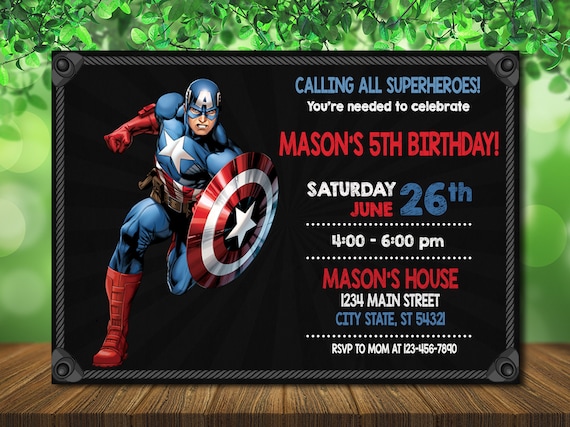Captain America Birthday Invitation Captain America | Etsy