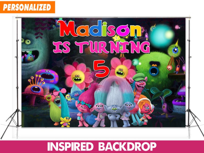 Trolls Birthday Backdrop Trolls Banner Personalized Printable Digital ...