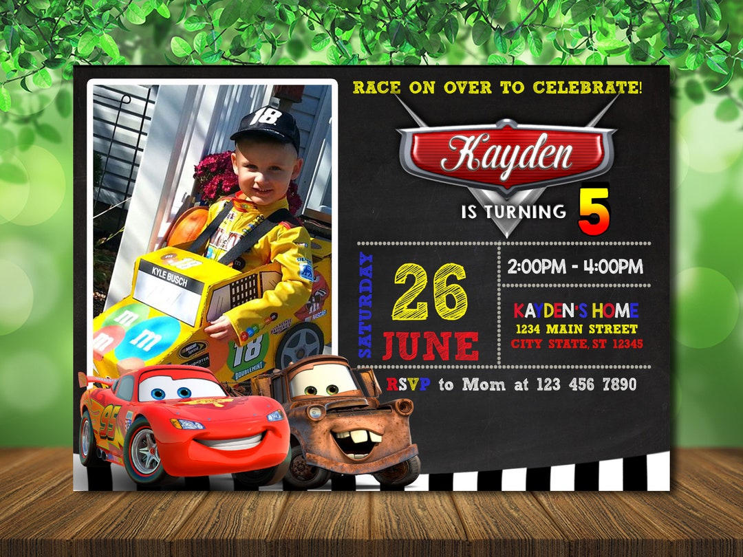 Cars Birthday Invitation With Photo - Personalized Digital File - Etsy