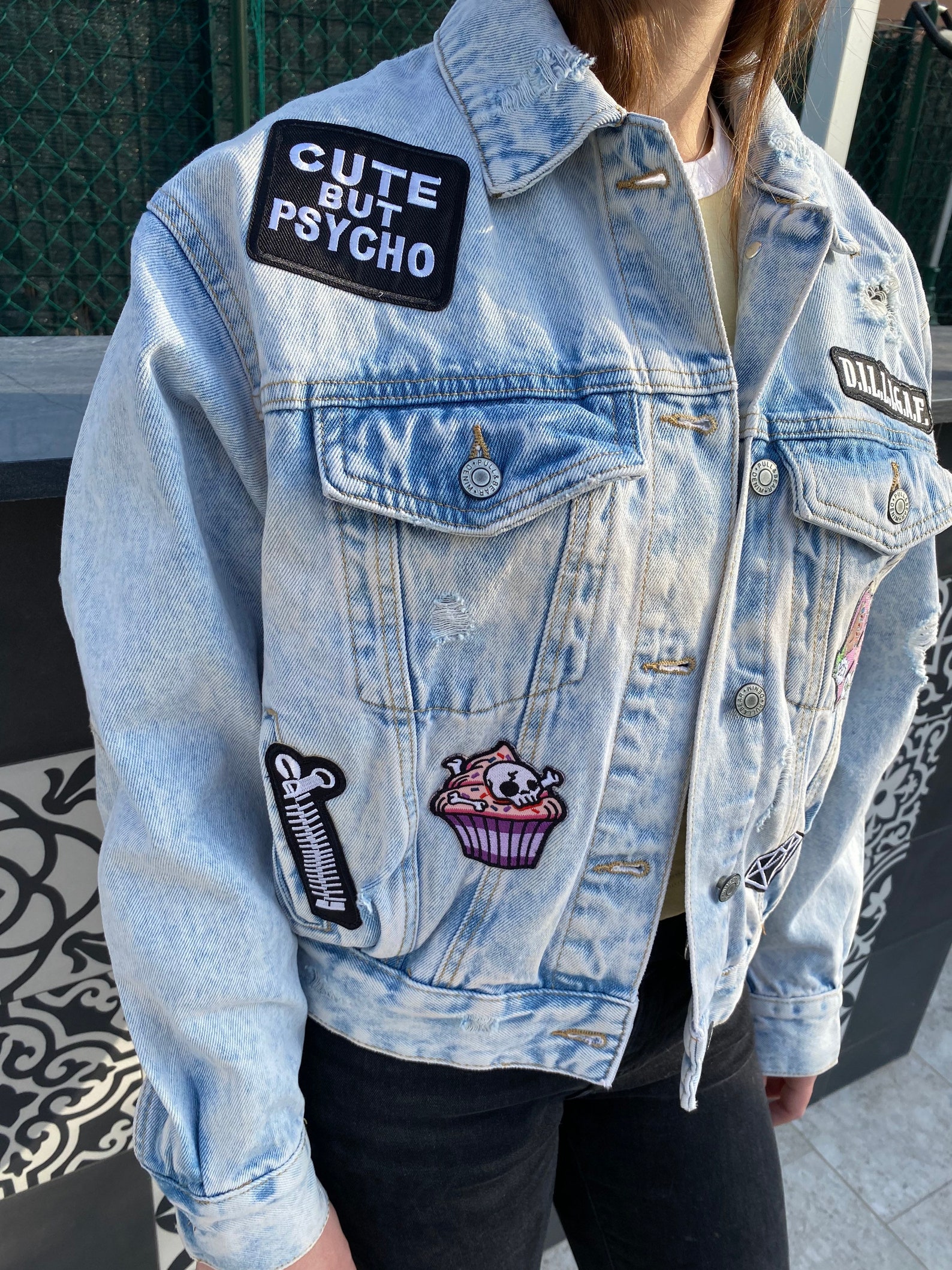 Pink Rock Punk Patch Jacket, Vintage Style Jacket, Embroidered Patches ...