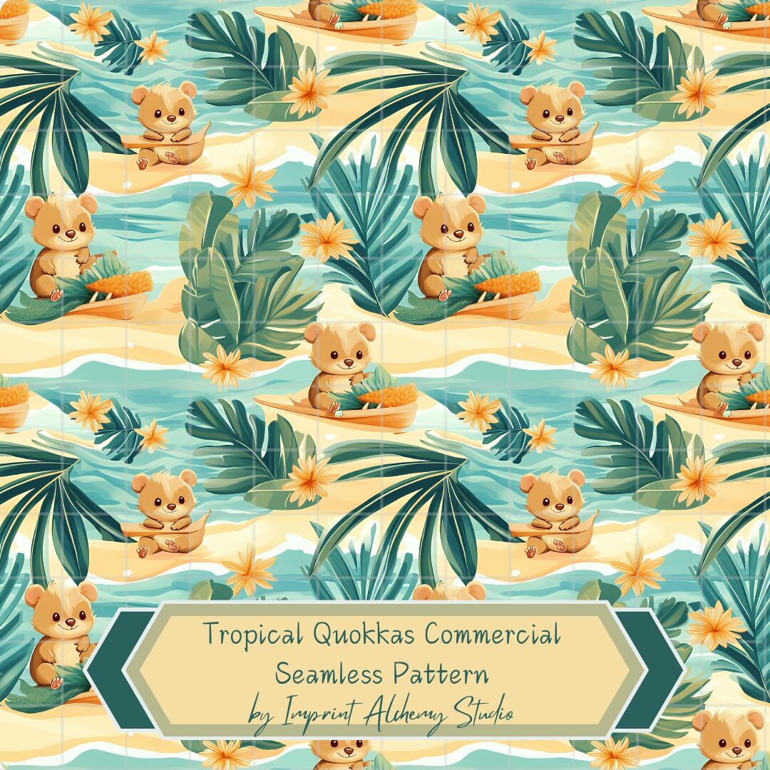Tropical Quokkas Seamless Commercial Pattern | Tropical Animal Spa ...