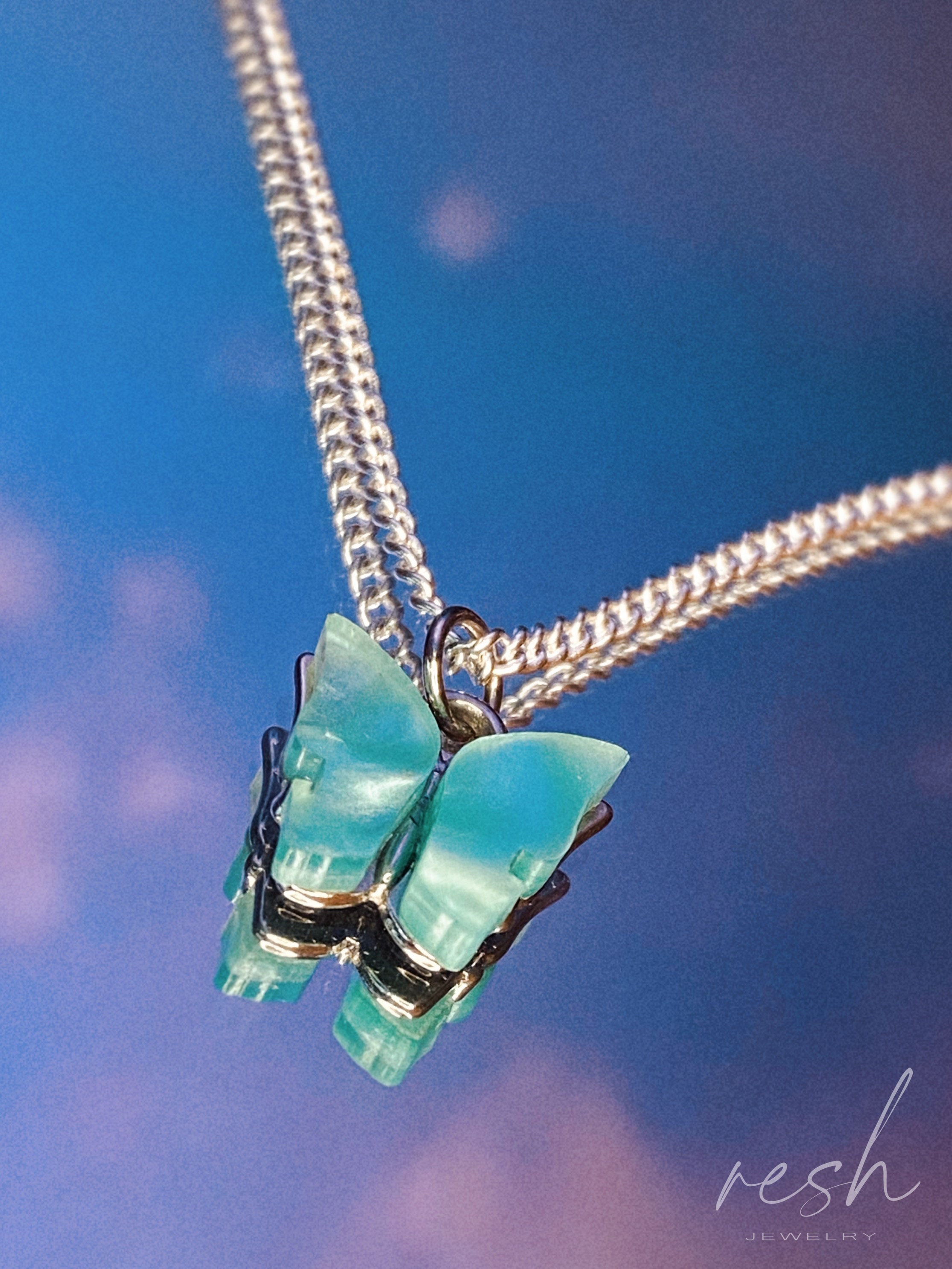 Sterling Silver Butterfly Necklace , Blue Butterfly Necklace, 925 ...