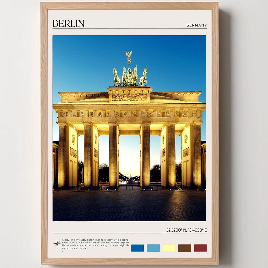 Berlin Landmarks Poster, Brandenburg Gate Wall Art, Germany Travel ...