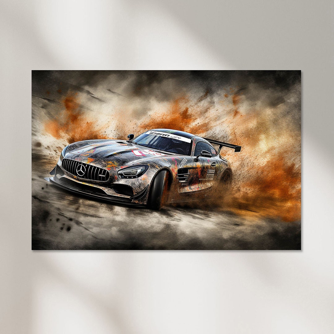 Mercedes Benz AMG Sports Car Poster, Classic Race Print, Painting, Boys ...