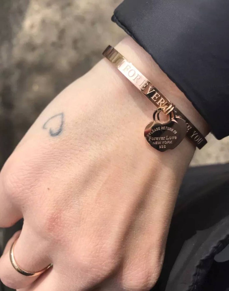 Double Heart Pendant Love Forever Bangle Bracelet Woman Bracelet ...