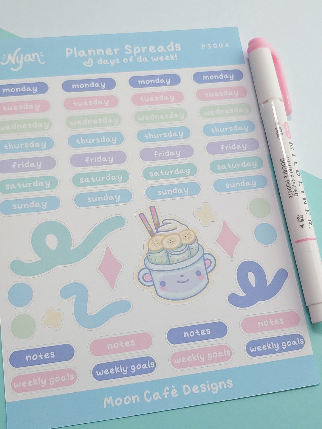 Pastel Blue Planner Sticker Kit, Kawaii Planner Stickers, Monthly ...