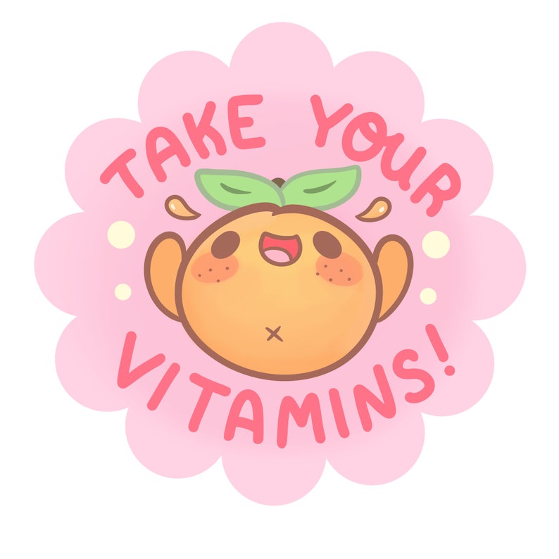 Pastel Kawaii Self-care Sticker, Take Your Vitamins Cute Waterproof Die ...