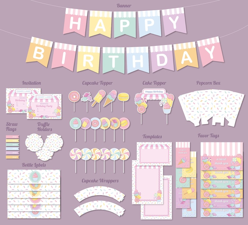 Candy Land Party Set | Candy Land Birthday Party Pack | Sweet Party ...