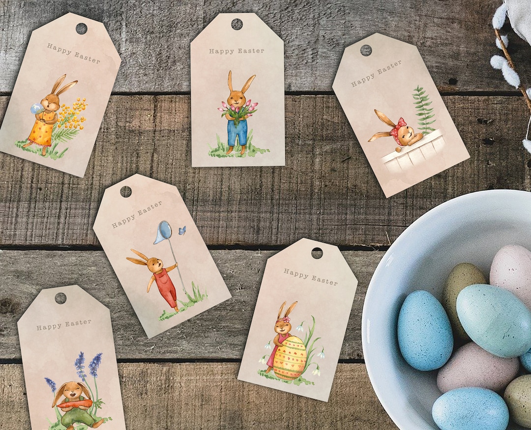 Printable Easter Bunny Gift Tags, Cute Easter Basket Tags, Easter ...