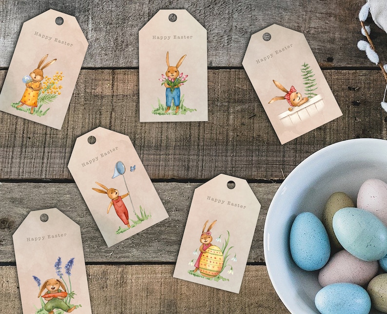Printable Easter Bunny Gift Tags, Cute Easter Basket Tags, Easter ...