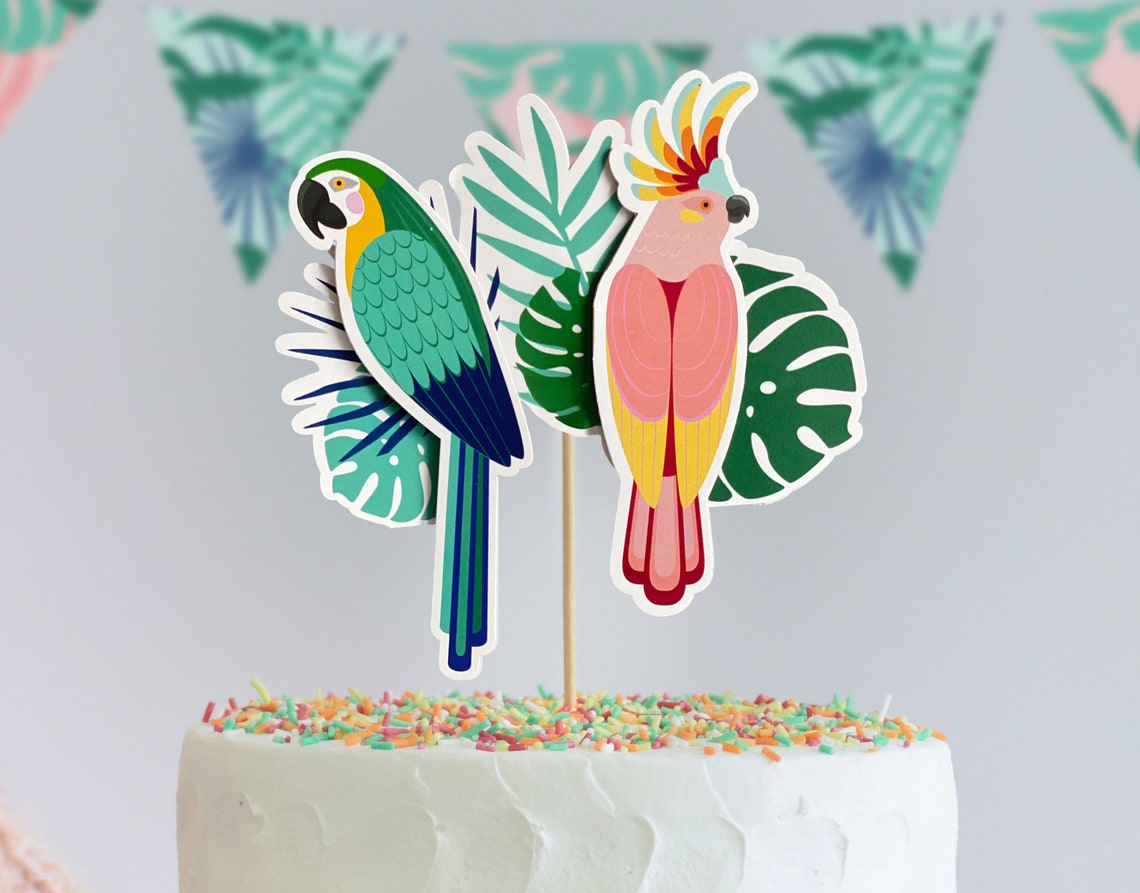 Printable Tropical Cake Topper - Parrots Ara and Kakadu Cake Topper ...