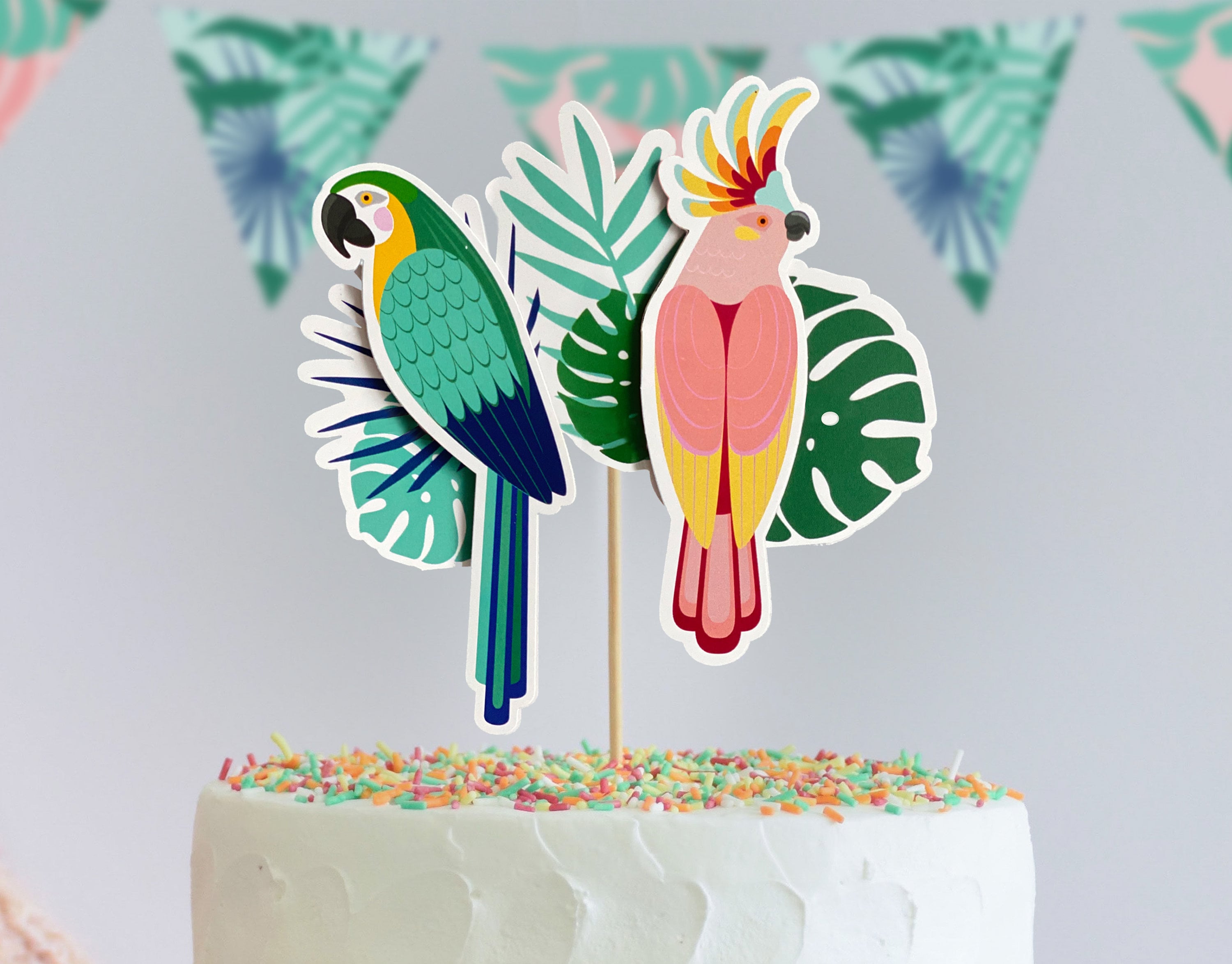 Topper de pastel tropical imprimible Loros Ara y Kakadu Cake Topper ...