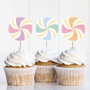 Sweet Birthday Cupcake Toppers Set, Sweet Shoppe Party, Candy Land ...