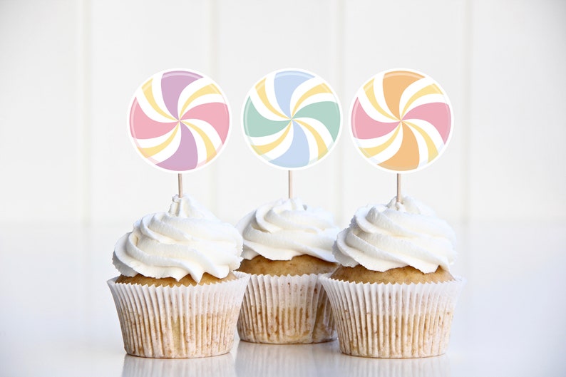 Sweet Birthday Cupcake Toppers Set, Sweet Shoppe Party, Candy Land ...