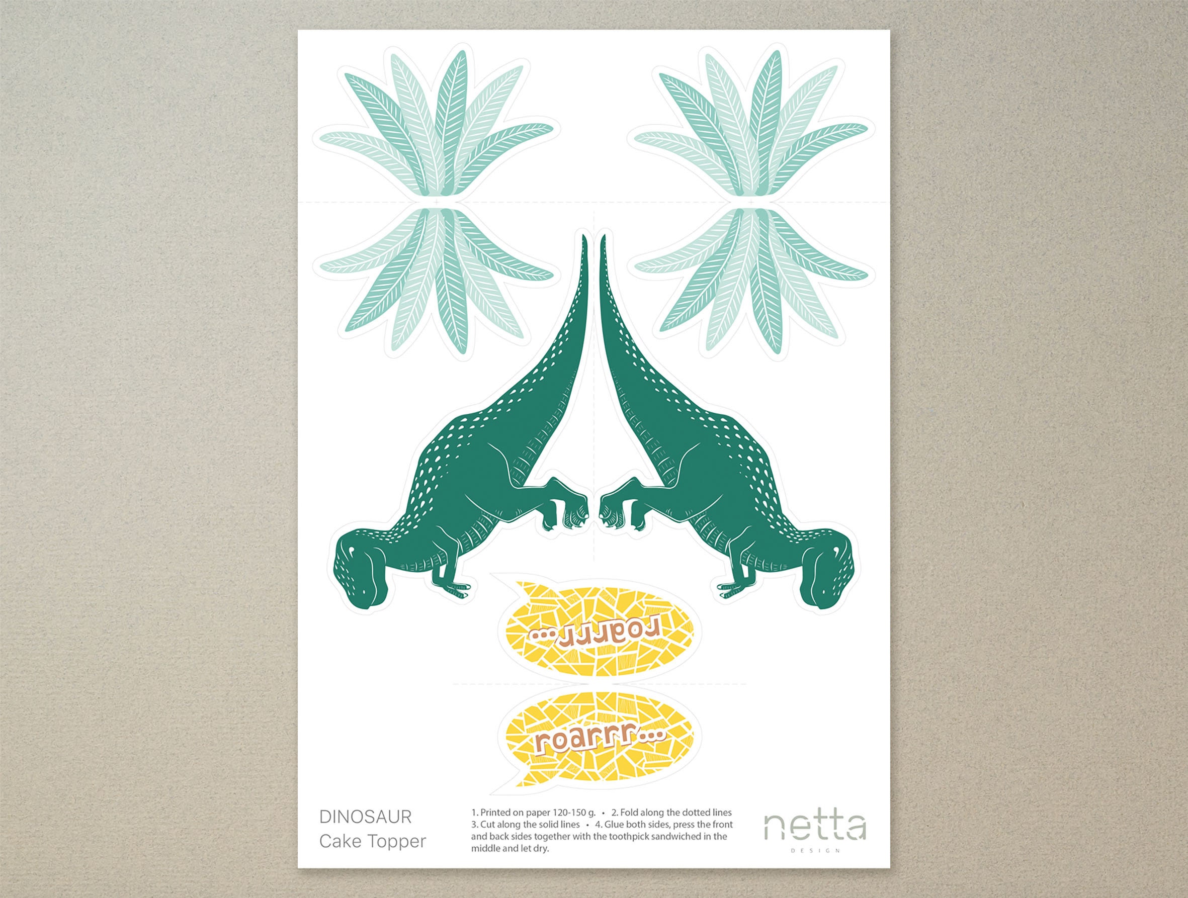 Dinosaur Cake Toppers, Printable Dino Party Decor, T-rex Cake Topper, T ...