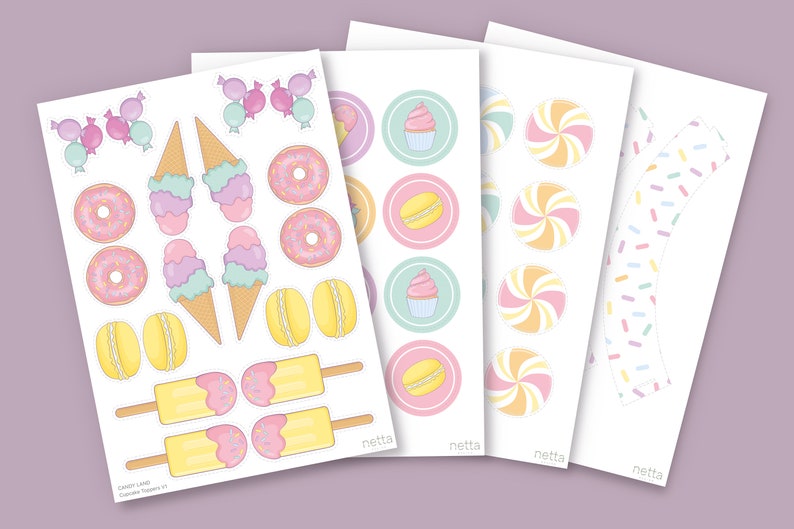 Sweet Birthday Cupcake Toppers Set, Sweet Shoppe Party, Candy Land ...