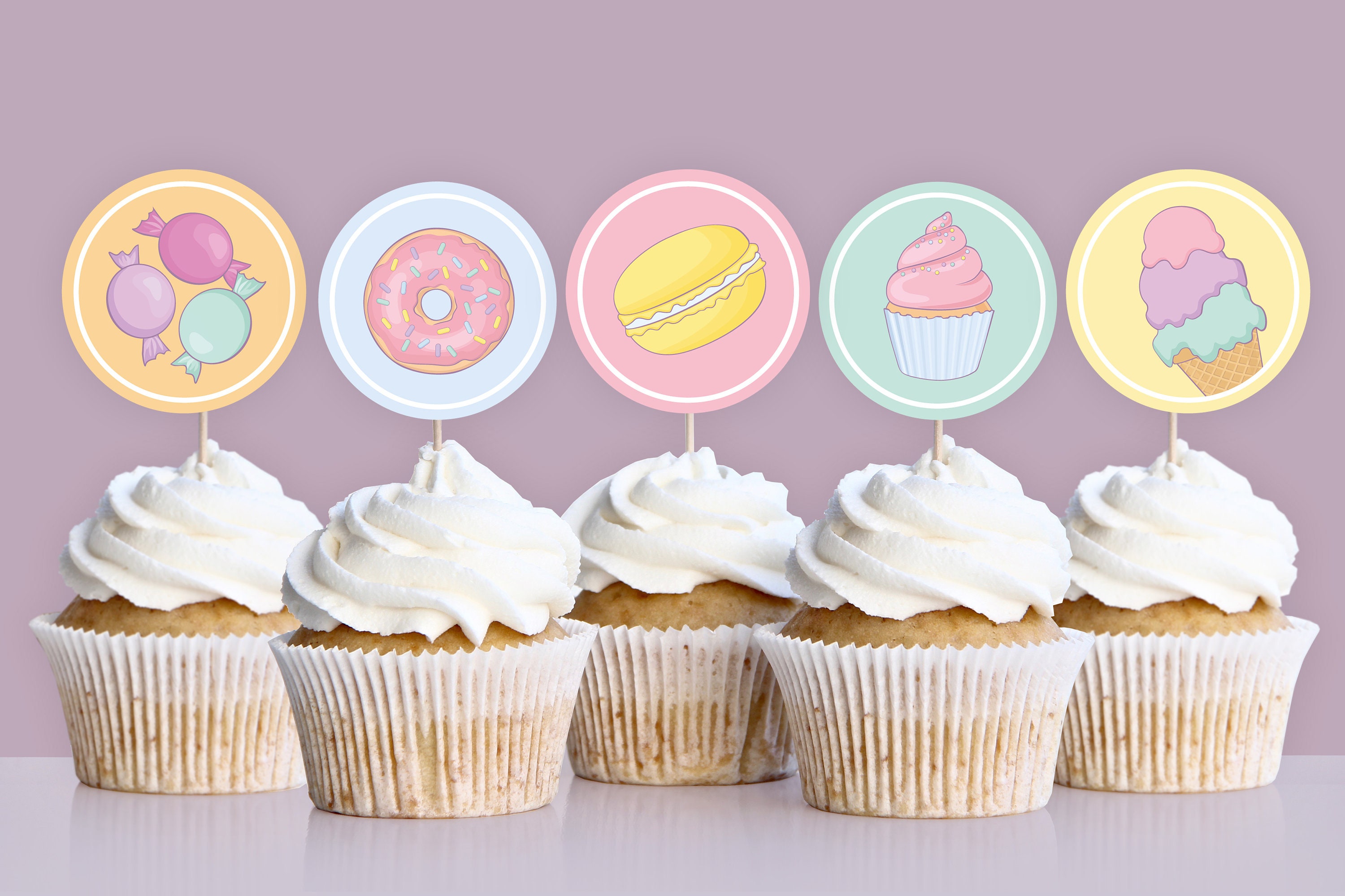 Sweet Birthday Cupcake Toppers Set, Sweet Shoppe Party, Candy Land ...