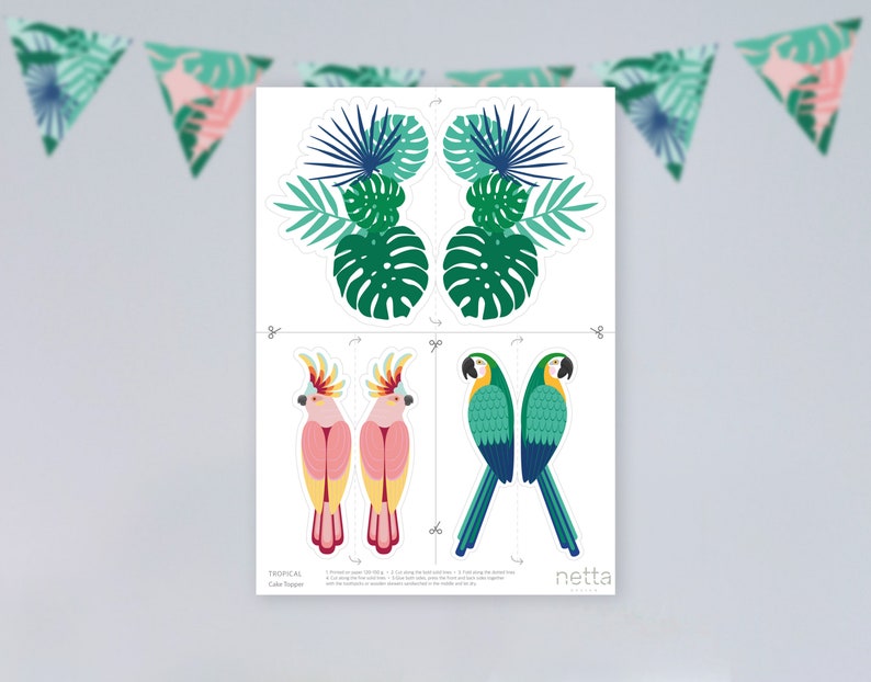 Printable Tropical Cake Topper - Parrots Ara and Kakadu Cake Topper ...