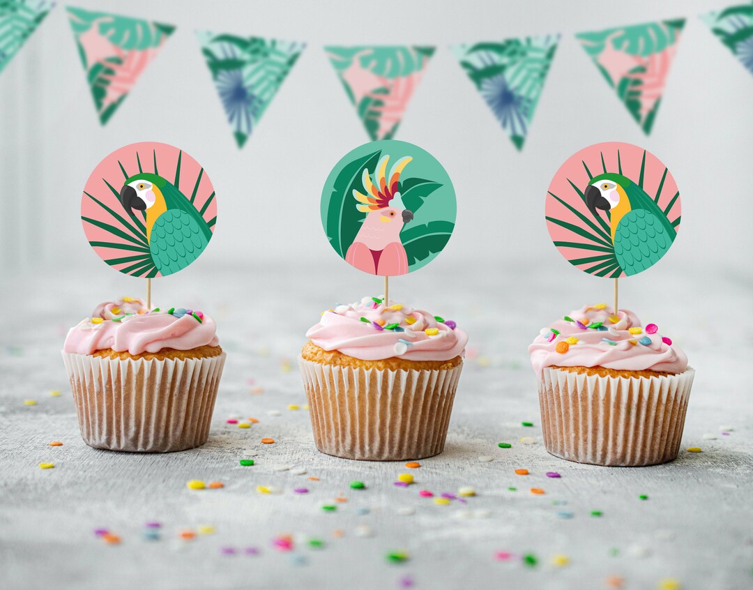 Tropical Cupcake Toppers | Printable Parrot Decorations | Hawaii Party ...