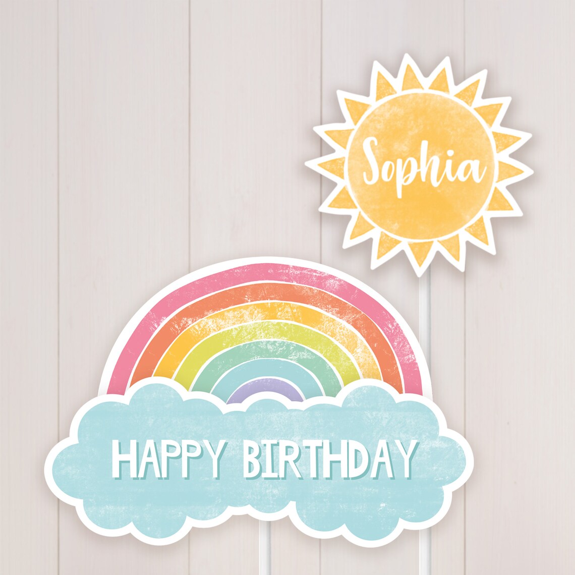 Personalized Rainbow Birthday Cake Topper Printable, Paper DIY Cake ...