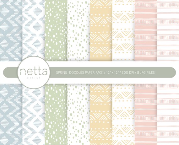Doodle Digital Paper Pack Spring Digital Papers Hand Drawn | Etsy