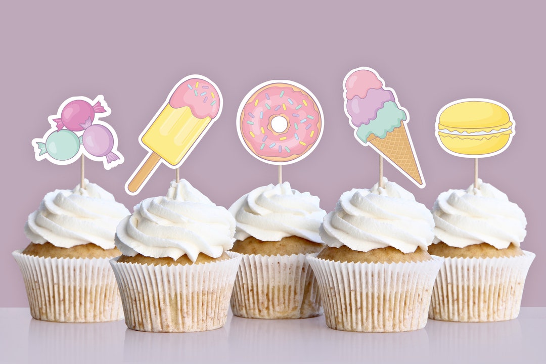 Sweet Birthday Cupcake Toppers Set, Sweet Shoppe Party, Candy Land ...