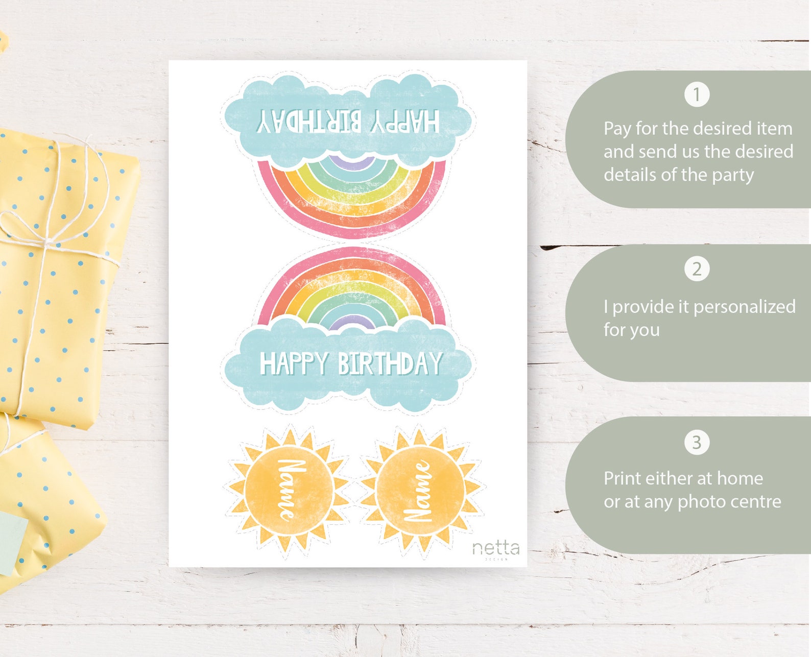 Personalized Rainbow Birthday Cake Topper Printable, Paper DIY Cake ...