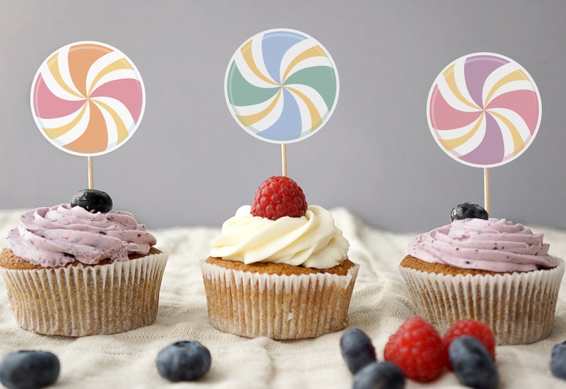 Sweet Birthday Cupcake Toppers Set, Sweet Shoppe Party, Candy Land ...