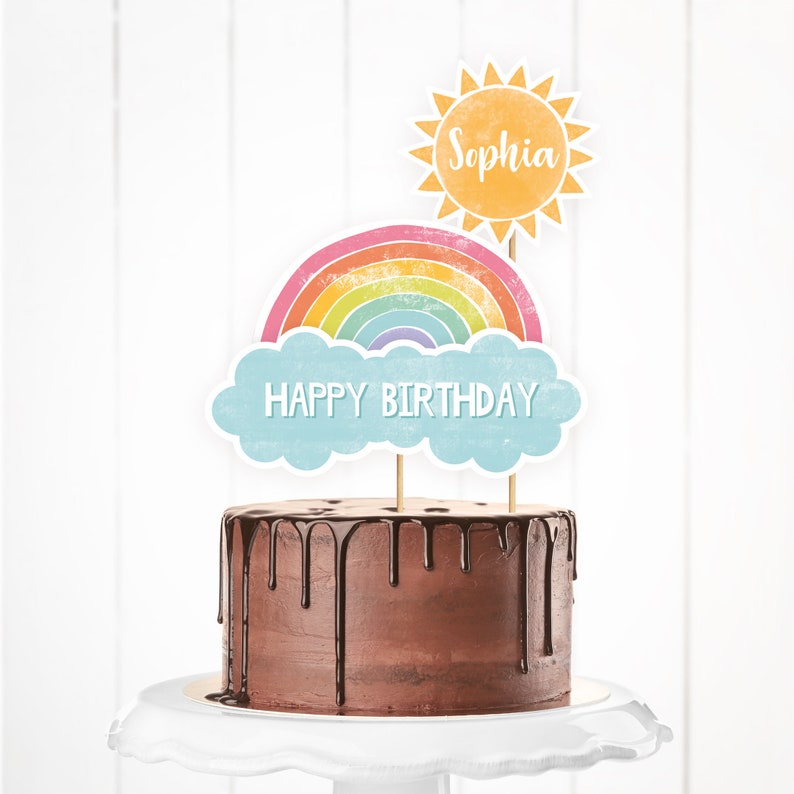 Personalized Rainbow Birthday Cake Topper Printable, Paper DIY Cake ...