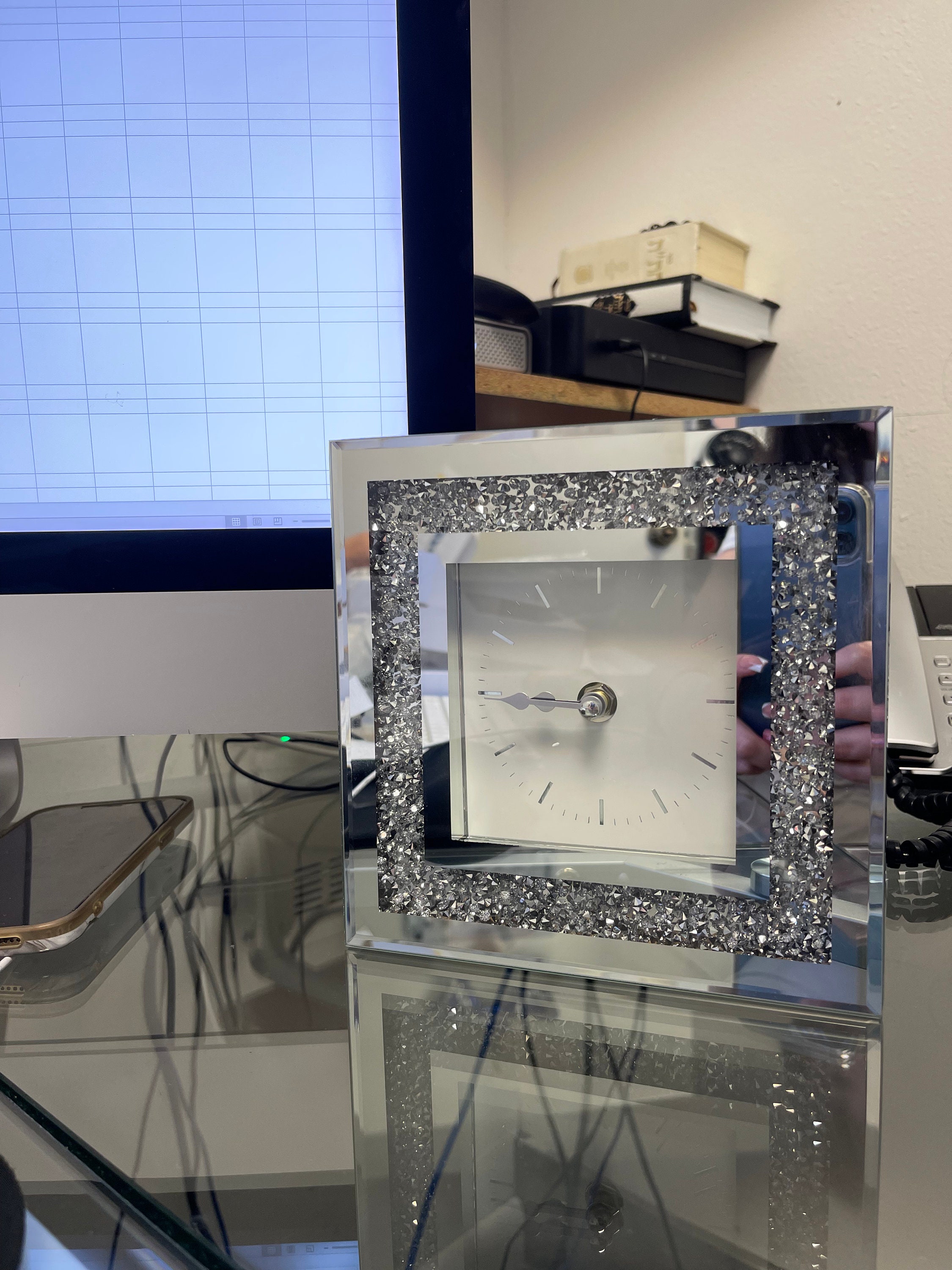 Square Crystal Mantel Clock Silver Crushed Loose Diamond Mantel Table ...